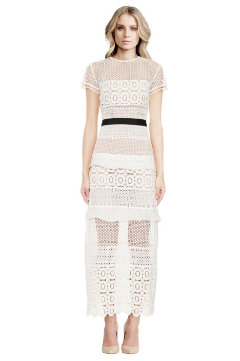 White Oblique Lace Column Dress by Self Portrait for Rent