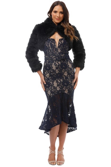 Faux Fur Bolero in Black by Tulip Bridal for Hire | GlamCorner